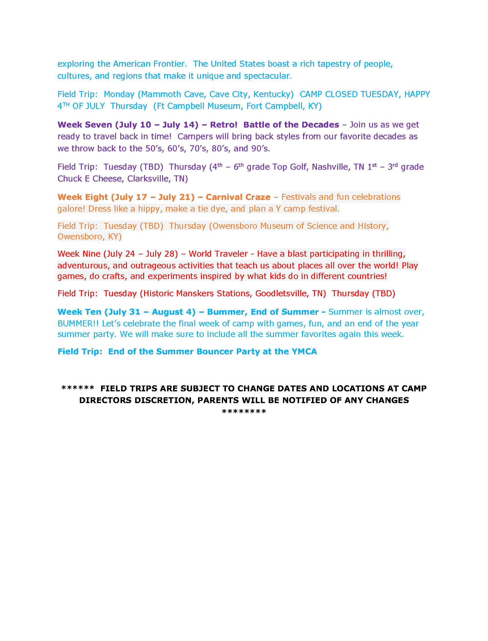 Spring/Summer/Fall/Special Needs Camps - Hopkinsville / Christian ...